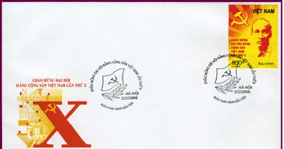 Mẫu tem chào mừng Đại hội Đảng toàn quốc lần thứ X