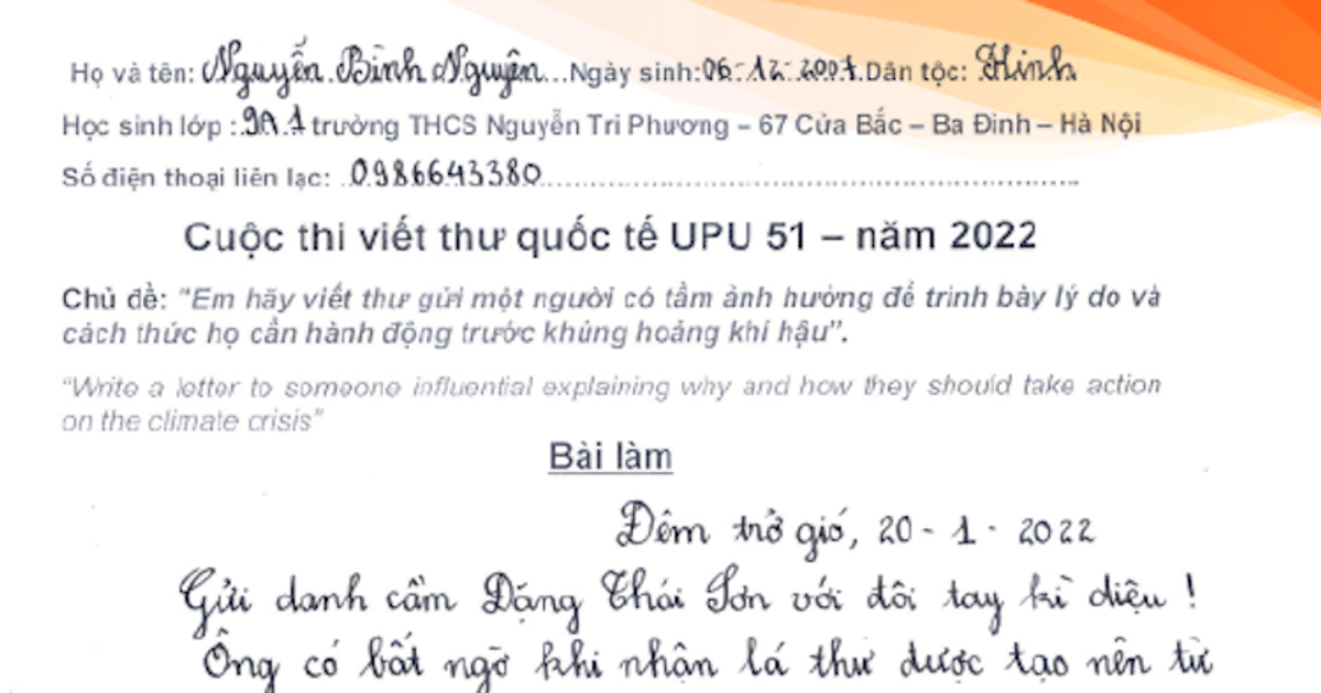 Bức thư giải Nhất UPU 51 với thông điệp âm nhạc có “quyền lực mềm”